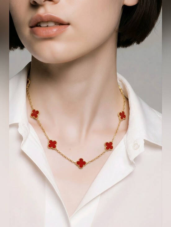 Adina Eden | Jewelry | Adina Eden Gold Necklace With Red Clover Accents ...
